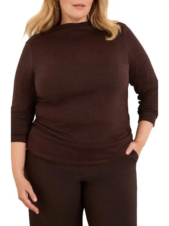 NIC+ZOE Everyday Sparkle Ruched Funnel Neck Top - Java