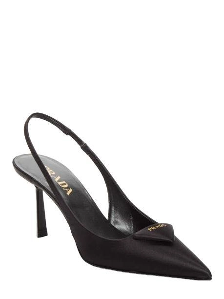 Prada Satin Logo Slingback Pump - Nero