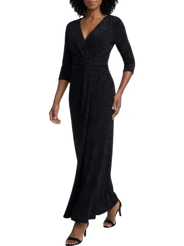 SL FASHIONS Metallic Knit Cocktail Dress - Black