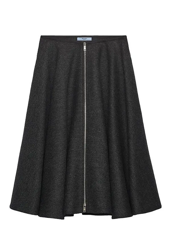 Prada Flared Zip-front Wool Midi Skirt - Grey