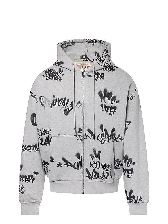 AVIREX Graffiti-print Relaxed-fit Cotton-blend Hoody - Grey