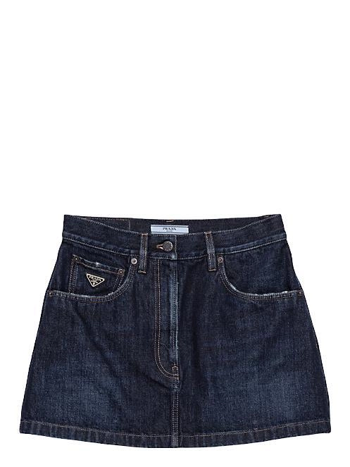 Prada Logo-plaque Flared Denim Mini Skirt - Blue