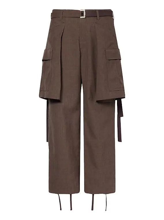 Sacai Belted Wool Trousers - Brown