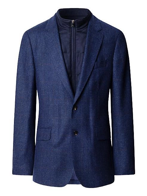 HACKETT  Checked Detachable-bib Wool-blend Blazer - Blue