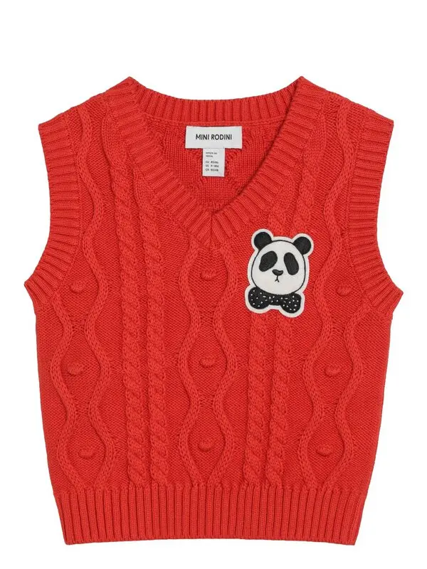 MINI RODINI Mini Red Panda Cable Knit Slipover - Orange
