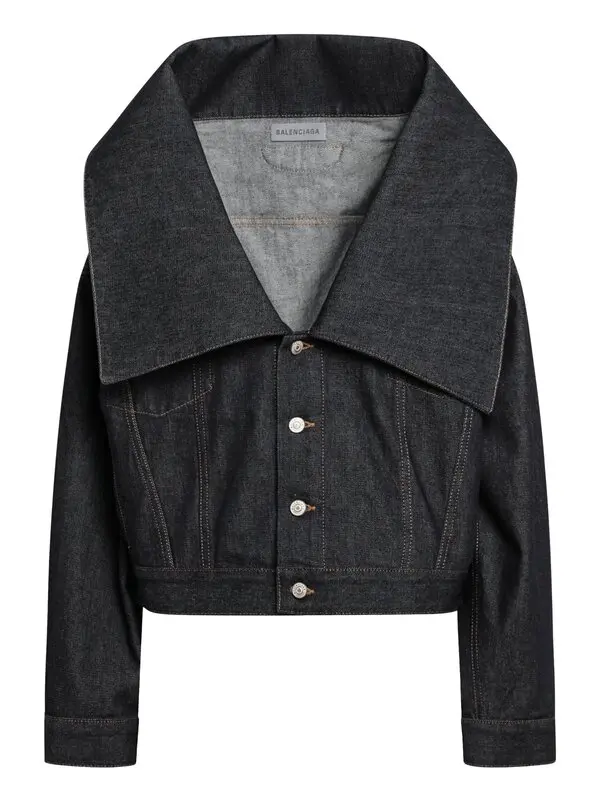 Balenciaga Wide-neckline Denim Jacket - Blue
