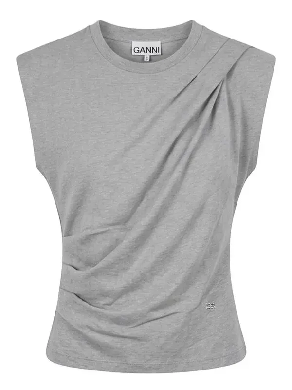 GANNI Stretch Heavy T-shirt Draped Blouse - Paloma