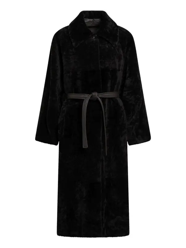 BLANCHA Belted Fur Coat With Mini Length - Brown