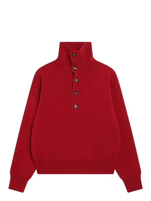 AMI Paris Mock Neck Button Front Sweater - Red