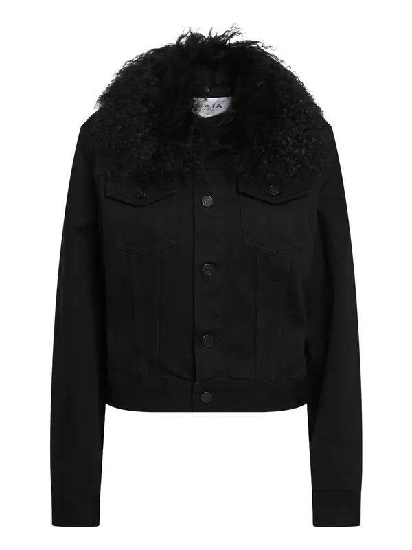 Alaïa Curly Faux Fur Collar Denim Mini Jacket - Black