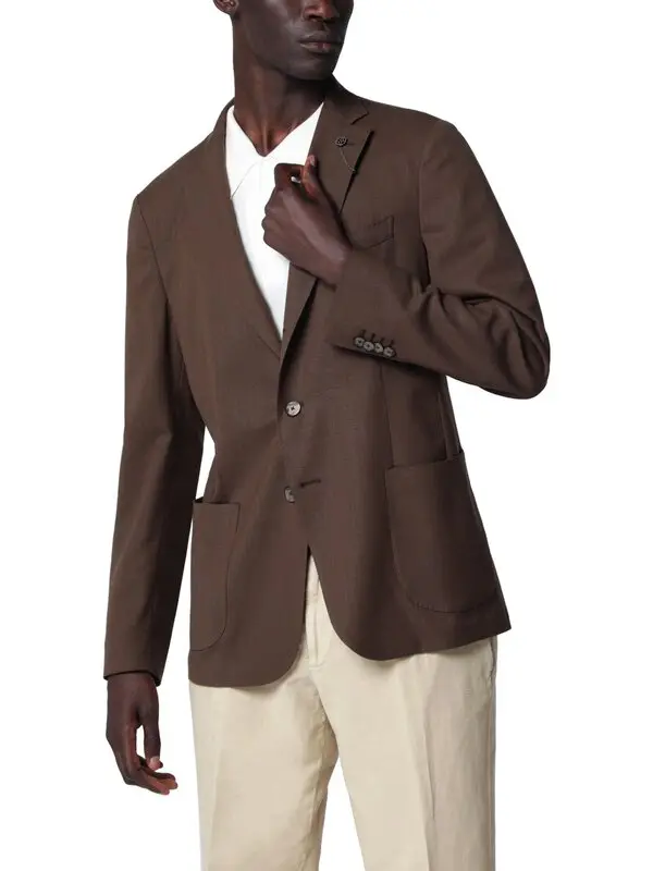 SANTANIELLO Slim-fit Single-breasted Linen Blazer - Brown