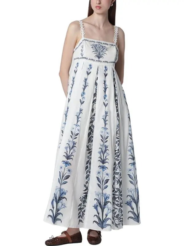 FARMRIO Floral Arch Pleated Maxi Dress - White