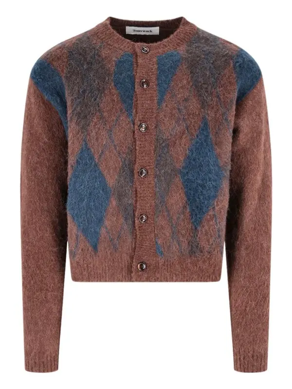 TONYWACK Argyle Mohair-blend Cardigan - Brown