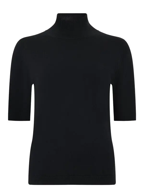 Max Mara High-collar Short-sleeve Wool Sweater - Black