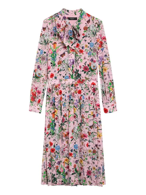 Gucci Flora Print Silk Shirt Dress - Multicolor
