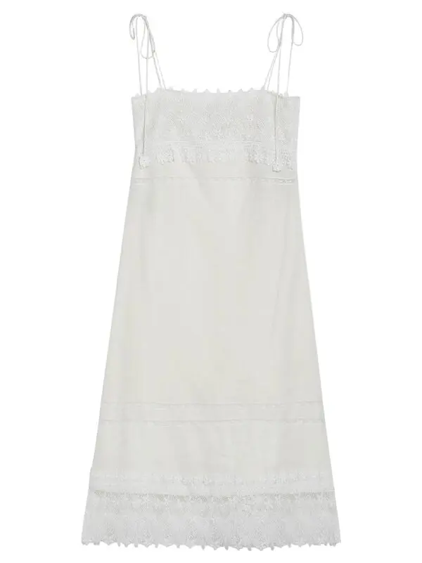 Valentino Garavani Ivory Linen Midi Dress With Sangallo Embroidery - White