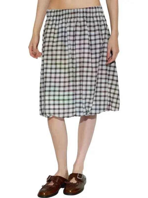 AKEP Check-print Bubble-hem Midi Skirt - Neutrals