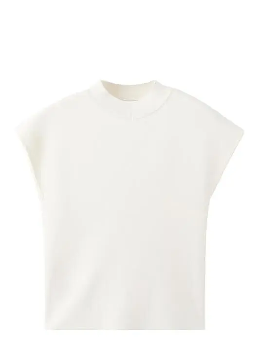Mango Short Sleeve Mock Neck Sweater - Ecru