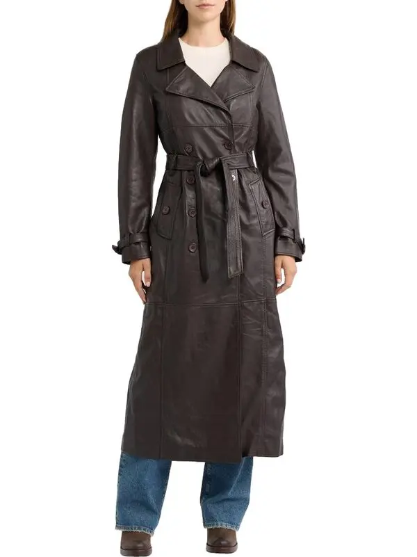 THE FRYE COMPANY Leather Trench Coat - Dark Brown