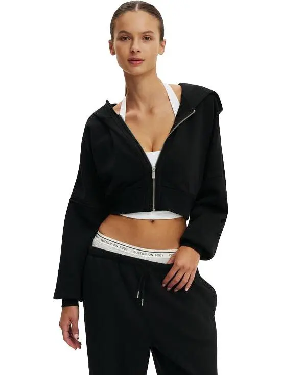Cotton:on Active Raw Edge Zip Through Hoodie - Black