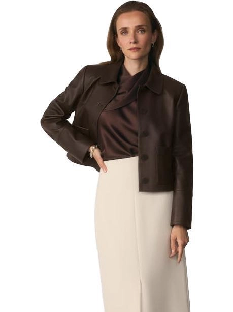 The Fold Orsini Leather Collard Jacket - Brown