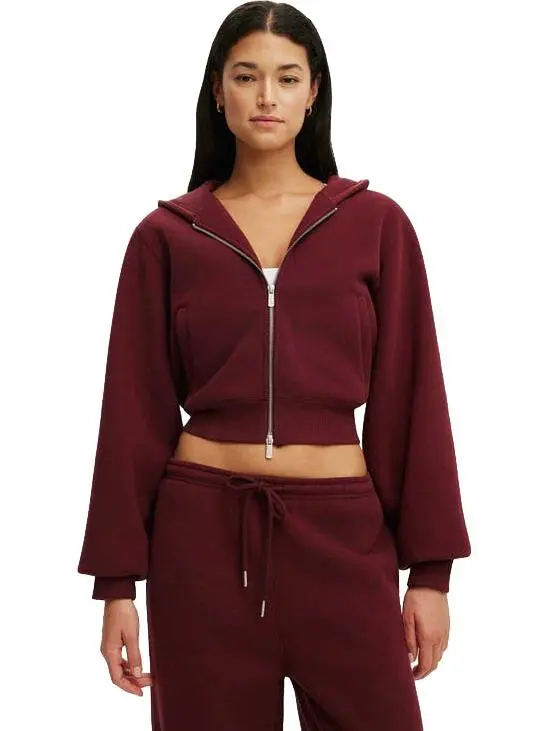 Cotton:on Active Plush Relaxed Zip Through Hoodie - Gingerberry