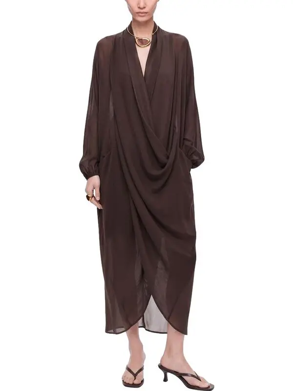NOCTURNE Draped Wrap Maxi Dress - Brown