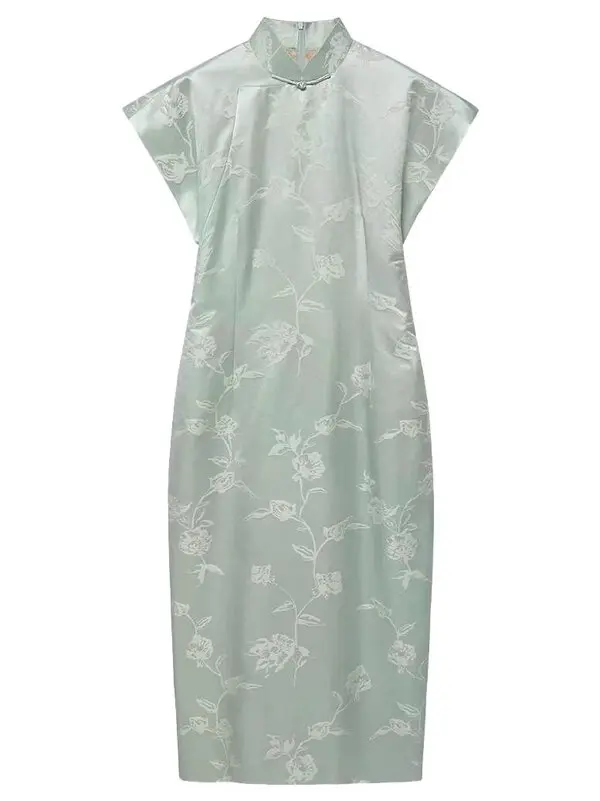 Shanghai Tang Qipao Floral-jacquard Midi Dress - Green