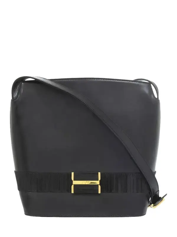 FERRAGAMO 2000-2026 Leather Gancini Crossbody Bag - Black