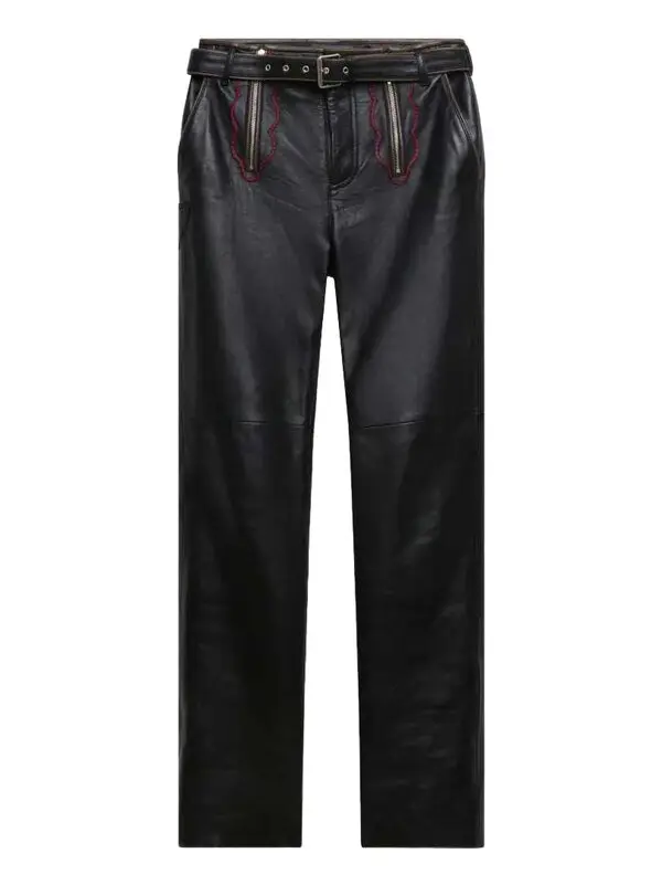 Marni Leather Trousers With Embroidered Inserts - Black