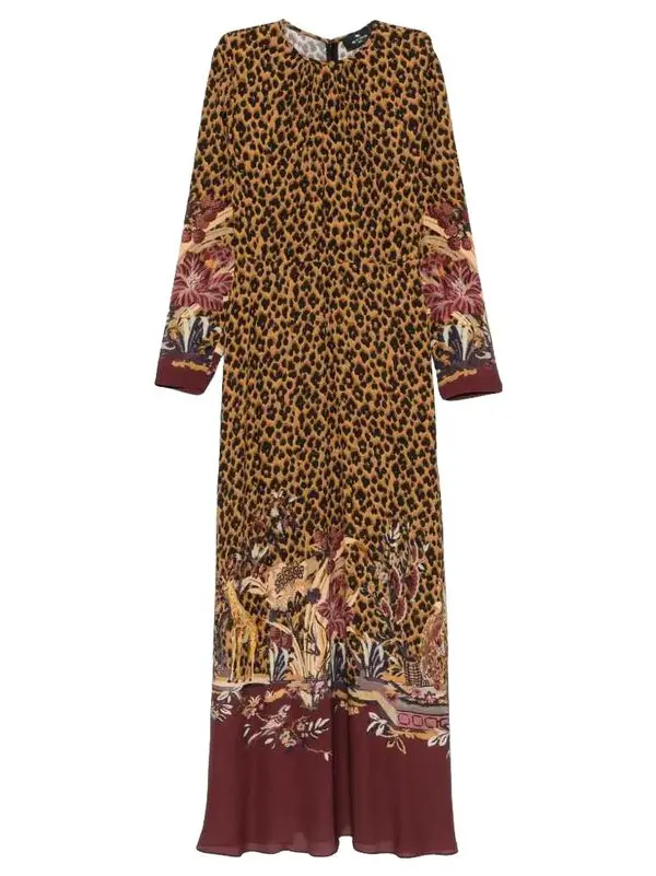 Etro Leopard-print Maxi Dress With Floral Trim - Red