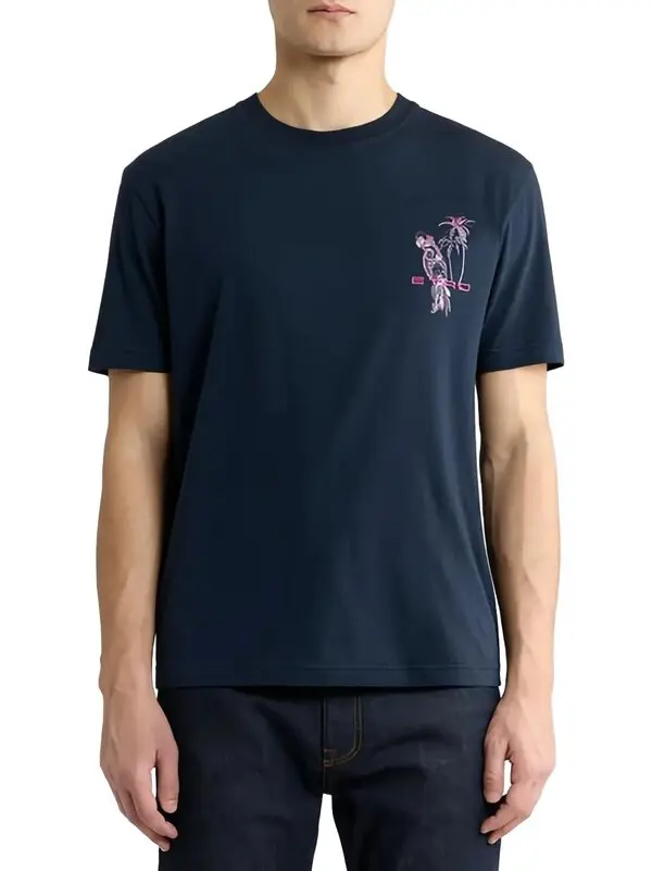 Etro Parrot-embroidered T-shirt - Blue