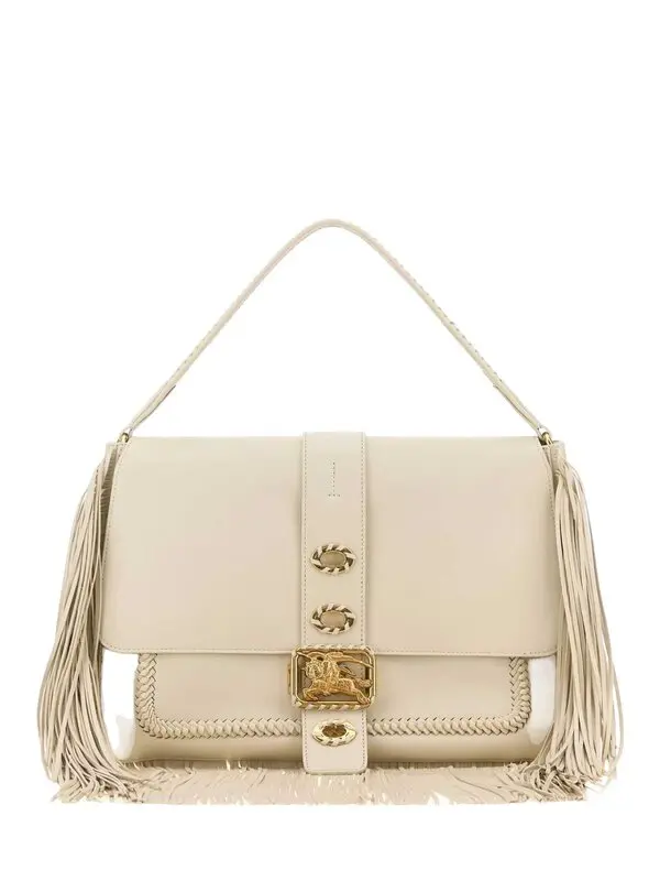 Burberry Ivory Leather Medium Rider Shoulder Bag - White