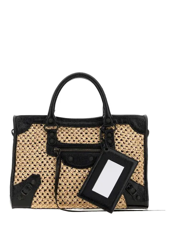 Balenciaga Two-tone Raffia And Leather Small Le City Handbag - Brown