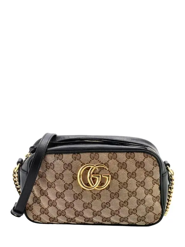 Gucci Gg Marmont Shoulder Bag Diagonal Quilted Gg Canvas With Leather Small Crossbody Bag - Black