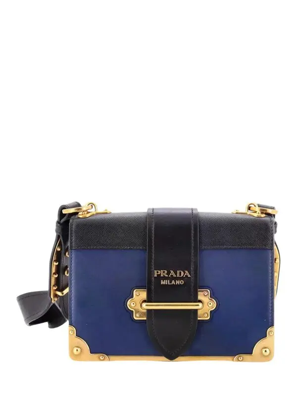 Prada Cahier Leather And Saffiano Leather Small Crossbody Bag - Blue