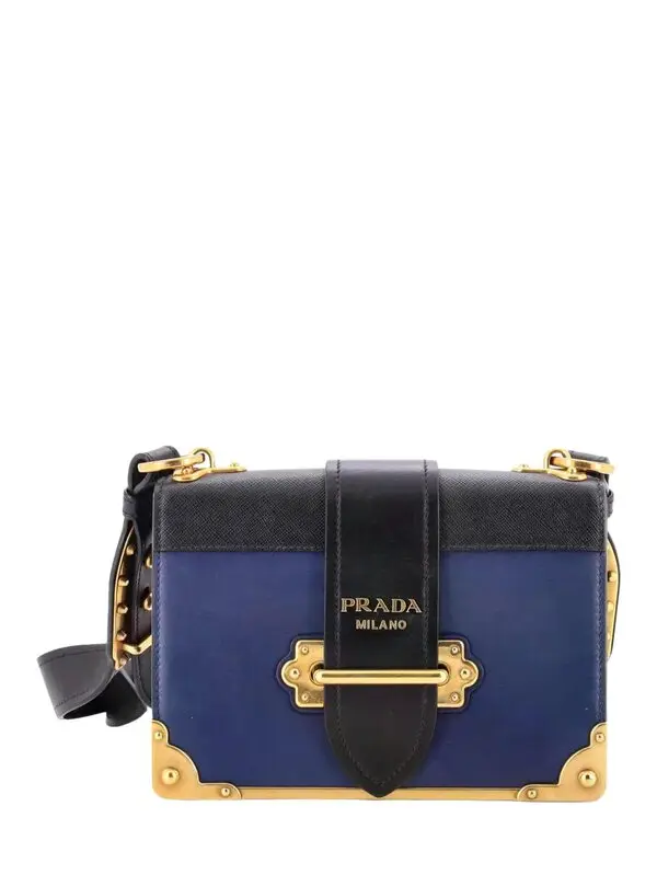 Prada Cahier Leather And Saffiano Leather Small Crossbody Bag - Blue