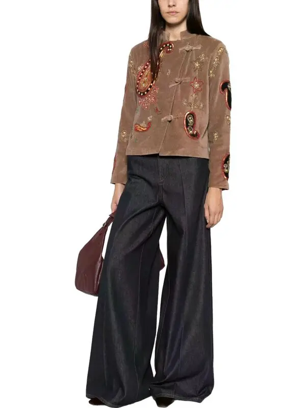 PHILIPPA 1970 Paisley-embroidered Frog-fastening Jacket - Brown