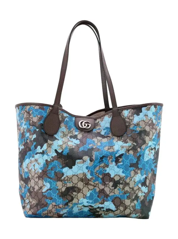 Gucci Ophidia Gg Open Gg Camouflage Coated Canvas Large Tote Bag - Blue