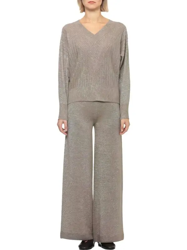 D.exterior Chevron-ribbed V-neck Sweater - Neutrals