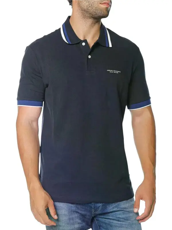 Armani Exchange Logo-print Tipped Polo Shirt - Blue