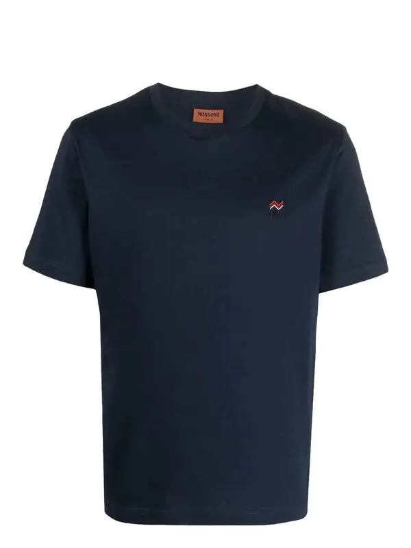 Missoni Embroidered Logo Cotton Crew-neck T-shirt - Blue