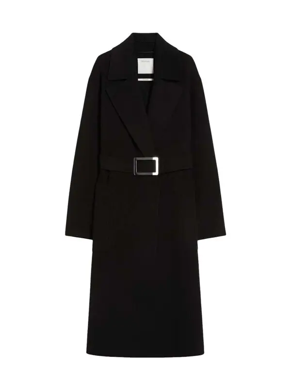 Sportmax Cappotto A Vestaglia In Pura Lana Nero - Black