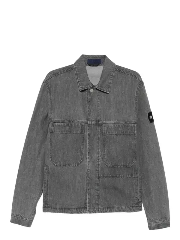 Stone Island Denim Jacket With Logo Patch - Gray