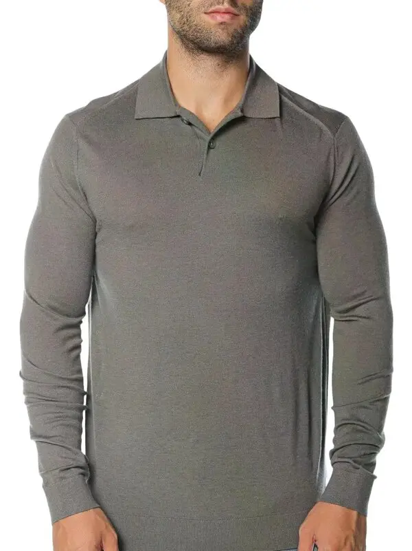 Armani Exchange Long-sleeve Knit Polo Shirt - Grey