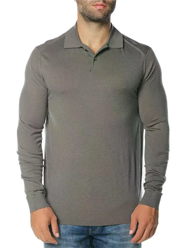 Armani Exchange Long-sleeve Knit Polo Shirt - Grey