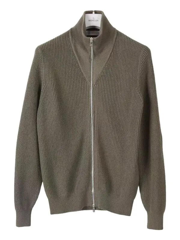 Brunello Cucinelli Zip-up Ribbed-knit Cardigan - Grey