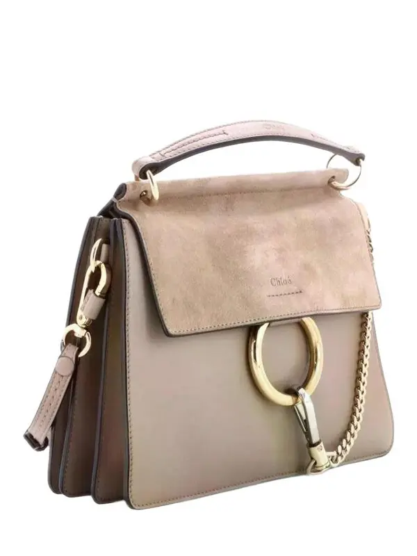 Chloé Faye Top Handle Bag Leather And Suede Small Satchel - Neutrals