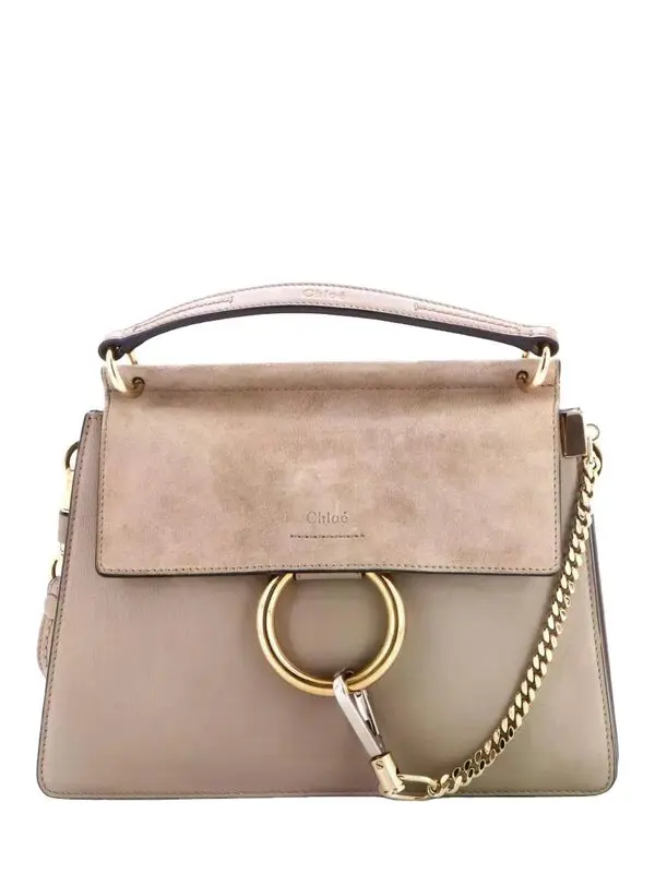 Chloé Faye Top Handle Bag Leather And Suede Small Satchel - Neutrals