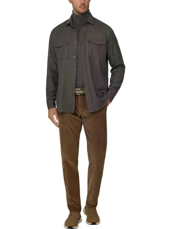 Boggi Milano Overshirt In Mélange Wool Flannel - Grey